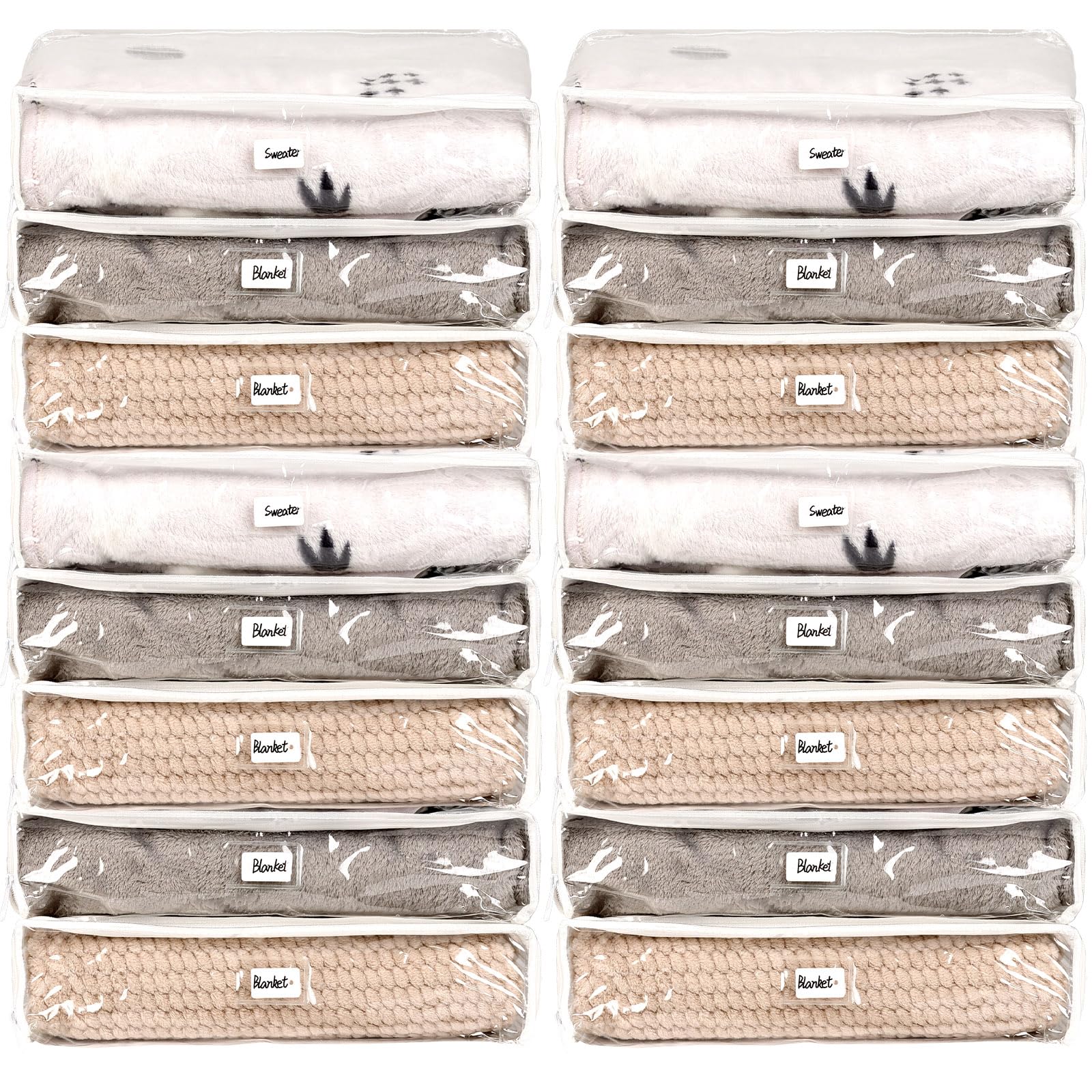 16 Pcs Clear Vinyl Storage Bags with Zipper, Sweater Plastic Storage Bags,Blankets Storage Bags,14 x 11x 3 Inch, Waterproof Organizer for Clothes, Bed Sheet, Throws Pillows, Multi-Purpose