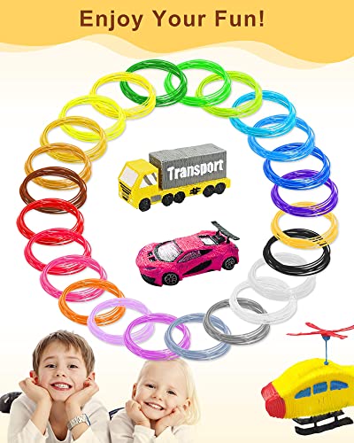 24 Colors 3D Pen PLA Filament Refills, 1.75mm Premium Printing Filament for 3D Printer/3D Pen, Each Color 10 Feet, Total 240 feet, with 2 Finger Caps by Vomika (24)