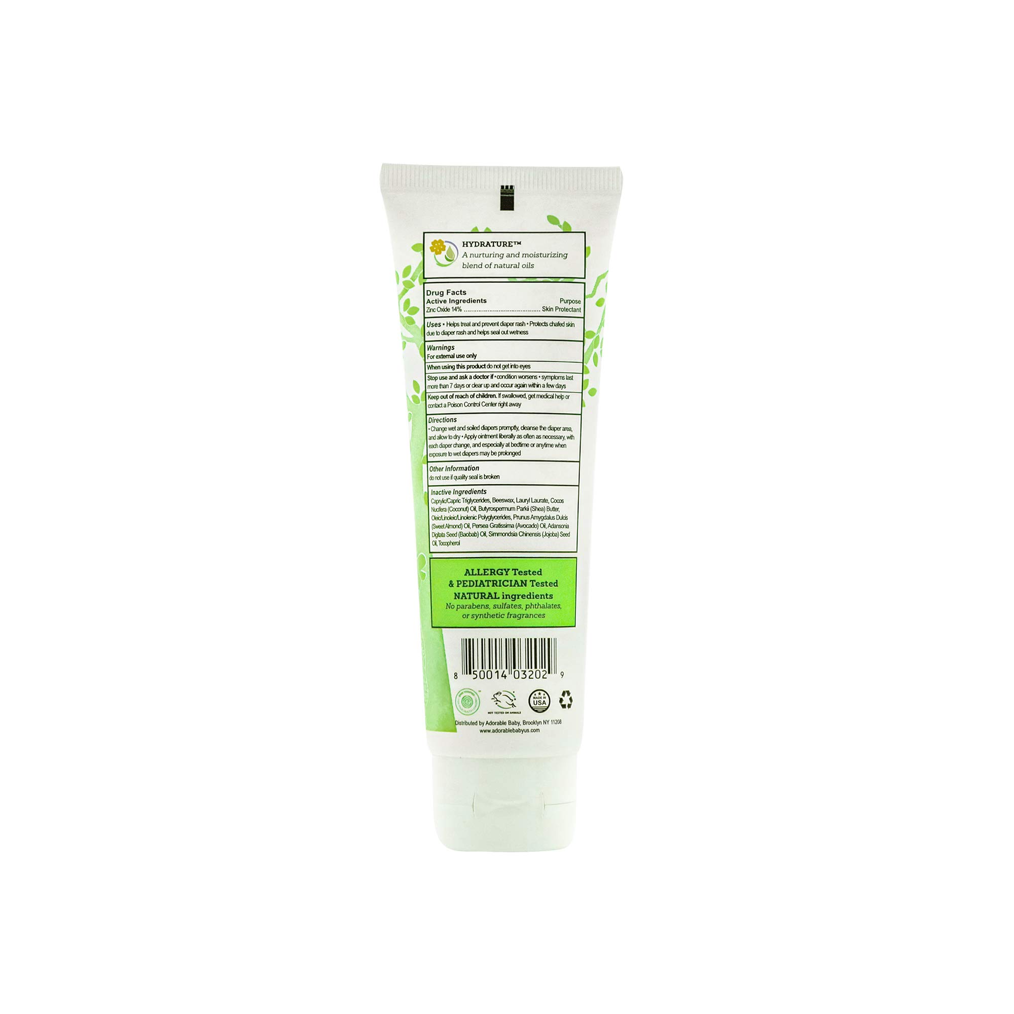 Adorable Baby Natural Diaper Rash Ointment, EWG Verified™ for Safety, Contains Hydrature™ for Added Moisturization, 3 oz.