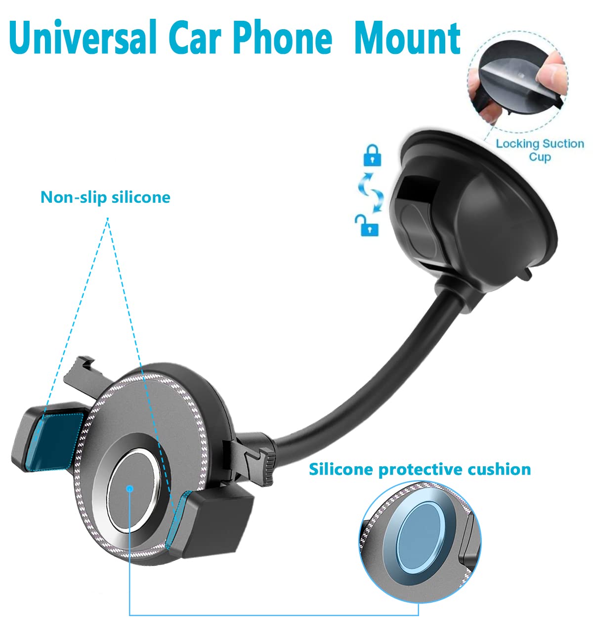 Leaflai 360 Rotatable Windshield Car Phone Holder, Compatible with iPhone 14, Samsung S21, LG G7, Sony Xperia, OnePlus 9 Pro/ 9R/ 8T