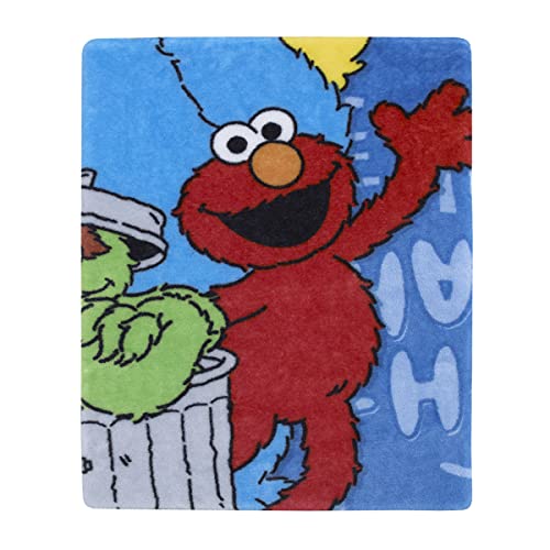 SESAME STREET Elmo, Big Bird, Cookie Monster, and Oscar The Grouch Blue, Red, Green, and Yellow Super Soft Toddler Blanket