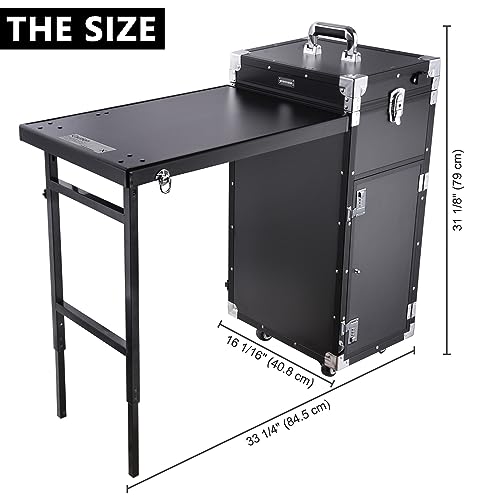 Bei Cheng Rolling Manicure Desk Makeup Train Case Travel Cosmetic Trolley Storage Organizer Nail Tables for Technician Workstation Makeup Salon with 4 Drawers Mirror & Speaker Black