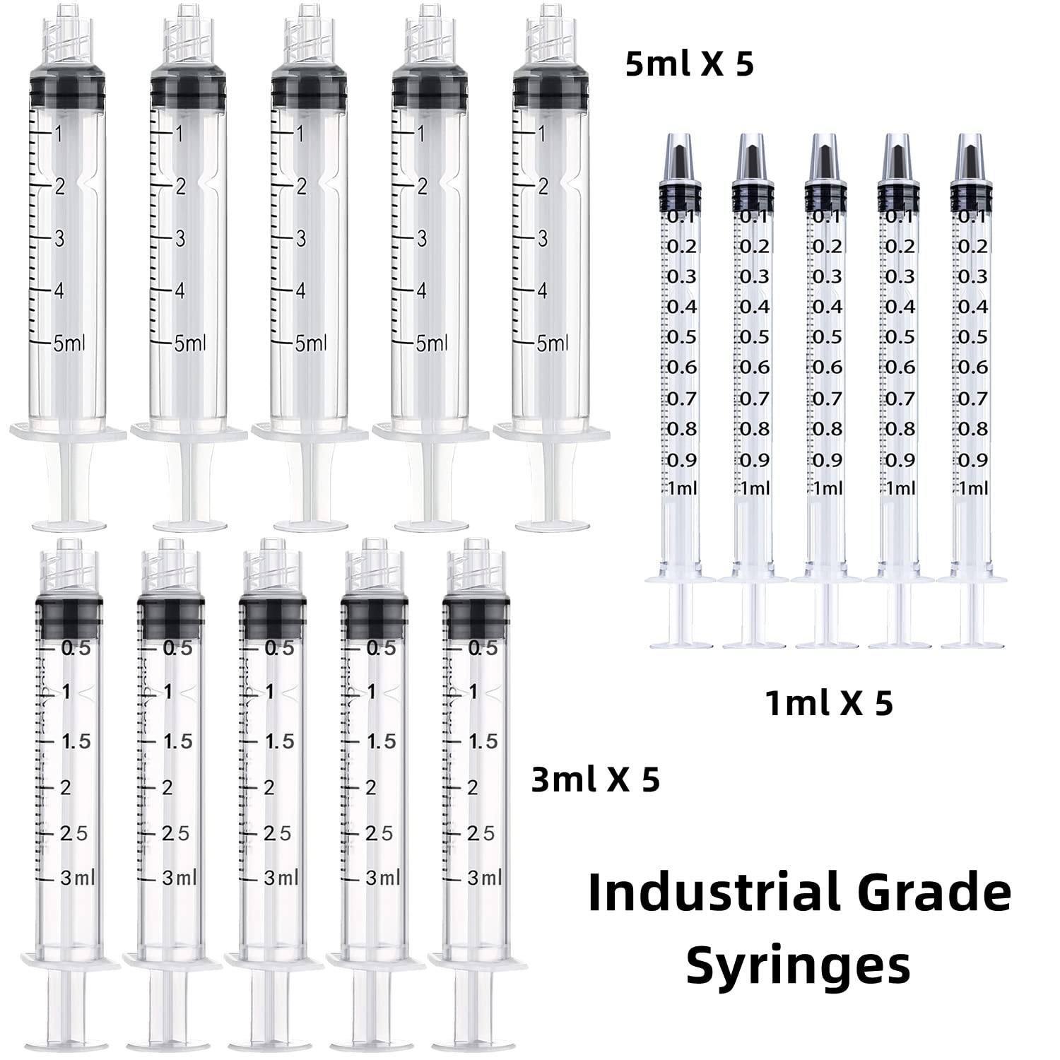 15 Pack 1ml, 3ml, 5ml Glue Dispenser with14ga, 16ga, 18ga, 20ga Dispensing tip and Caps. Measuring Liquids and Refilling,Glue Applicator or Oil.