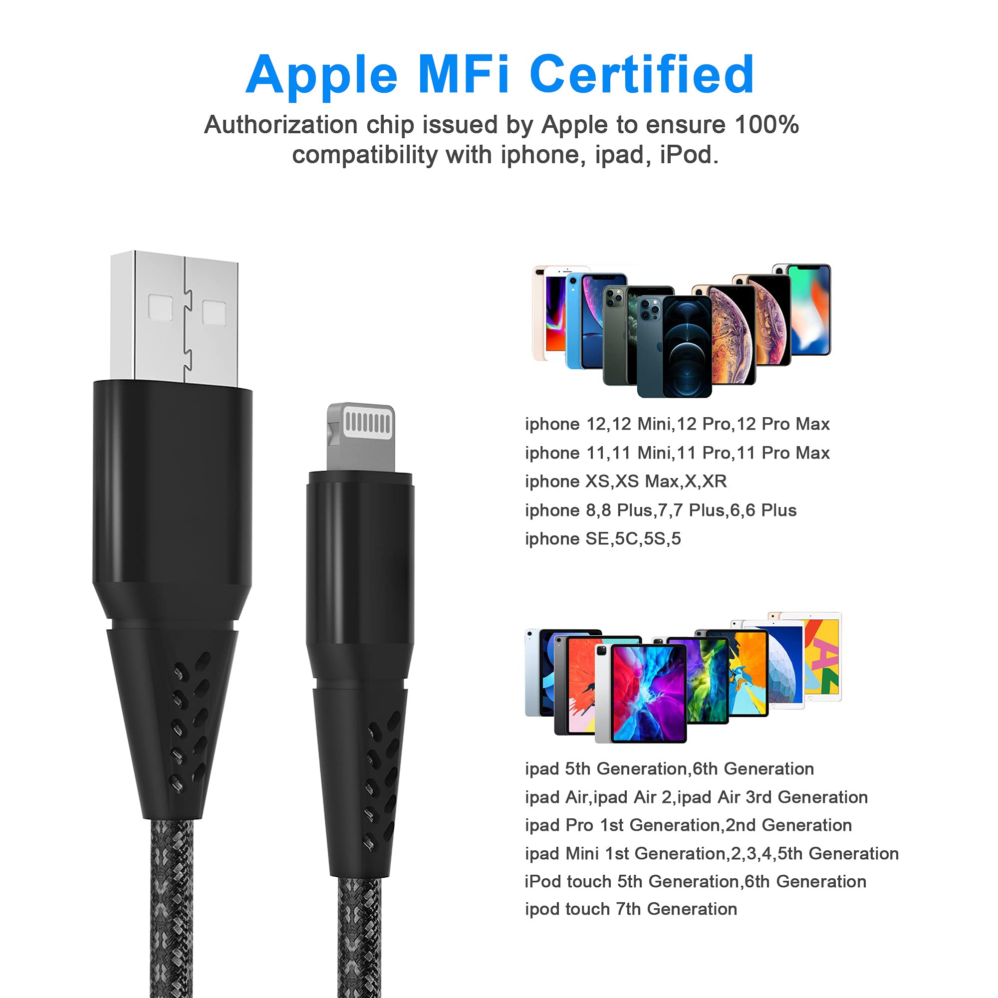 iPhone Charger 20FT/6M [Apple MFi Certified] Lightning Cable Extra Long iPhone Charging Cord Nylon Braided Fast Apple Charger Cable 2.4A for iPhone 12 11 Pro X XS Max XR/8 Plus/7 Plus/6/6s Plus