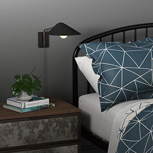 Amazon Brand β Rivet Mid-Century Swiveling Long Arms, Pivoting Head, Plug-In, Hardwire or 2-in-1 Option Wall Sconce with Bulb, 11"H, Matte Black with Antique Brass - 51457