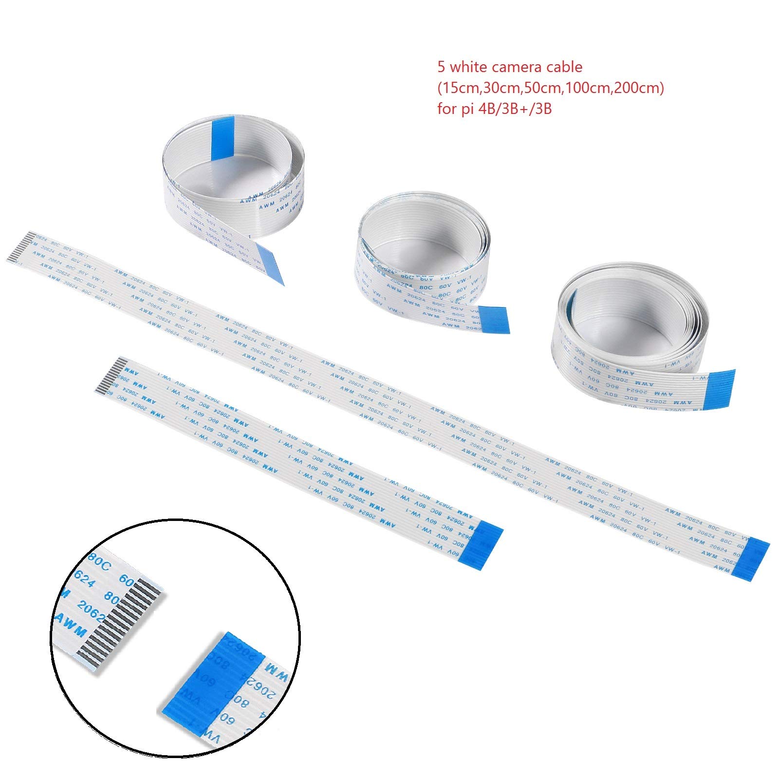 ALMOCN 7Pcs for Raspberry Pi Camera Ribbon Flex Extension Cable Set,5.9” 7.87” 11.8” 19.69” 39.37” for Raspberry Pi,6.3" 11.8" for Raspberry Pi Zero