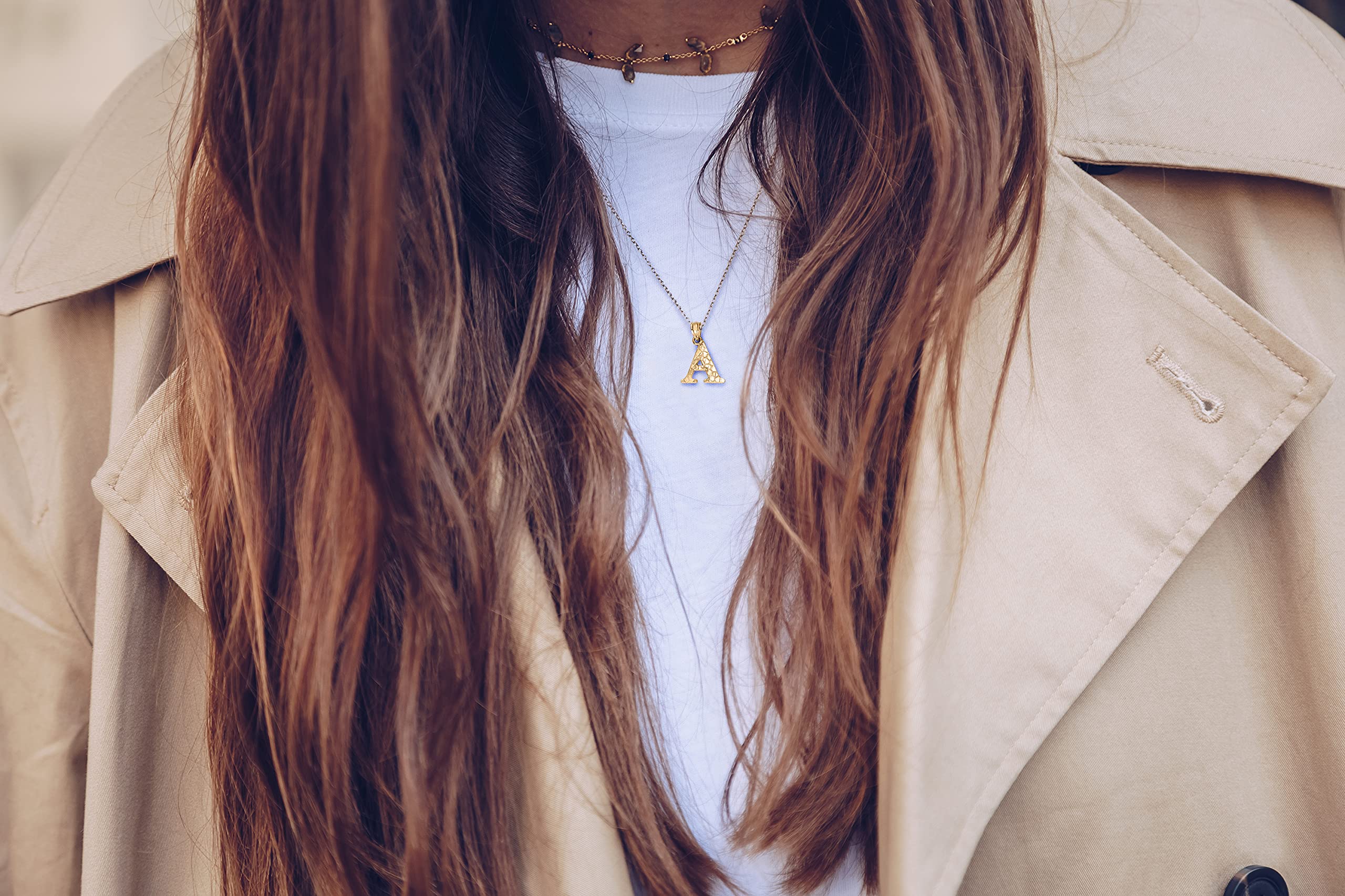 10k Solid Gold Initial Pendant for Necklace Golden Nugget Letter Jewelry Personalized Gift for Her (C)
