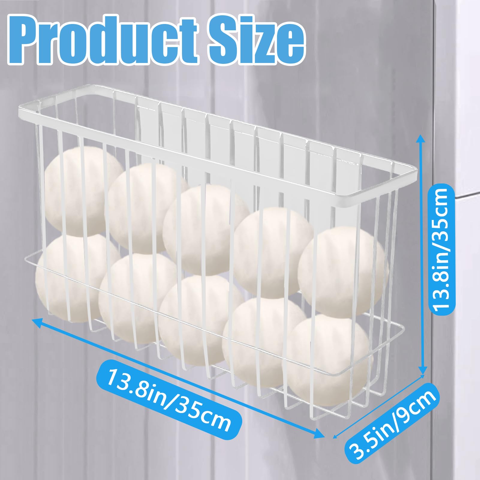 10 XL Large Dryer Ball Holder for Laundry Room Dryer Ball Organization, Magnetic Lint Bin for Laundry Room Wool Dryer Ball Organizer, Iron Dryer Ball Container for Laundry Room Storage(White)