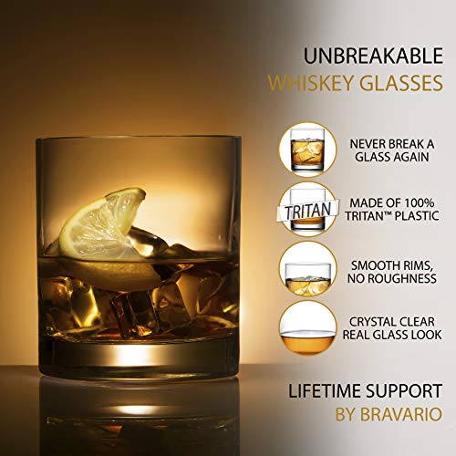 Bravario Unbreakable Tritan Plastic Whiskey Glasses | Shatterproof Double Rocks | Dishwasher-Safe | BPA-free | Perfect for Cocktail Bourbon | 12.5 oz, Set of 4