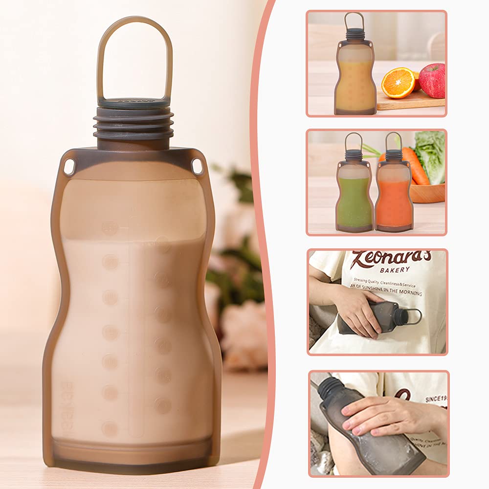 haakaa Silicone Breastmilk Storage Bag 5pk & Grey Silicone Cleaning Brush Set
