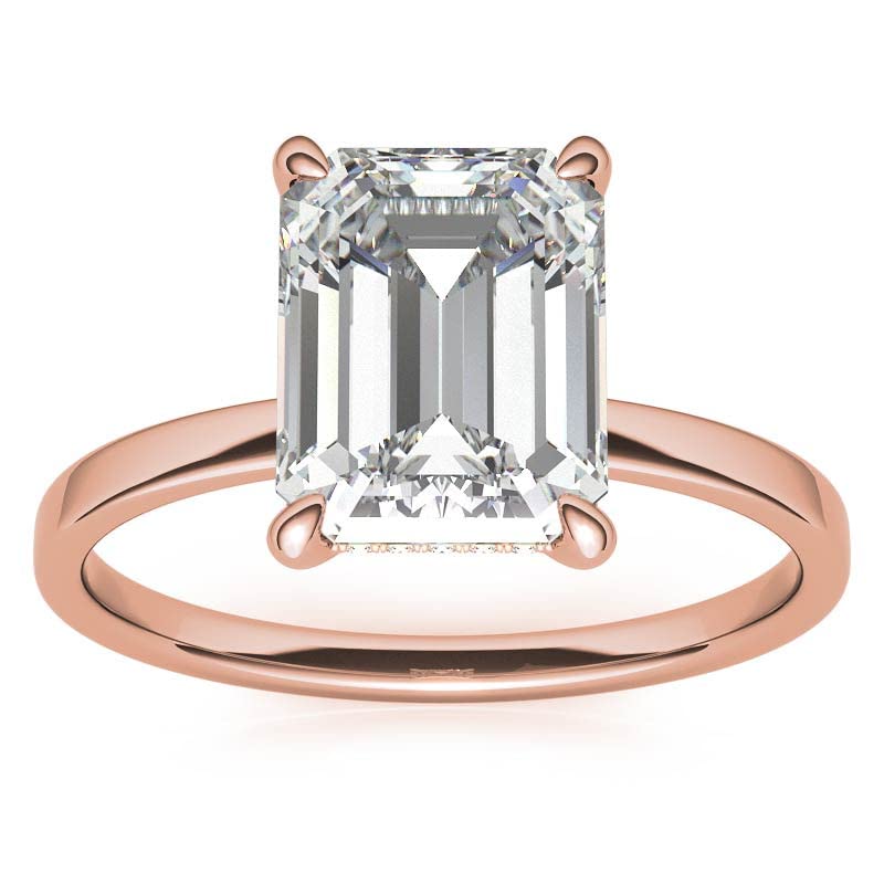 10K Solid Rose Gold Handmade Engagement Ring 1 CT Emerald Cut Moissanite Diamond Solitaire Wedding/Bridal Ring for Women/Her Propose Ring Set (7)