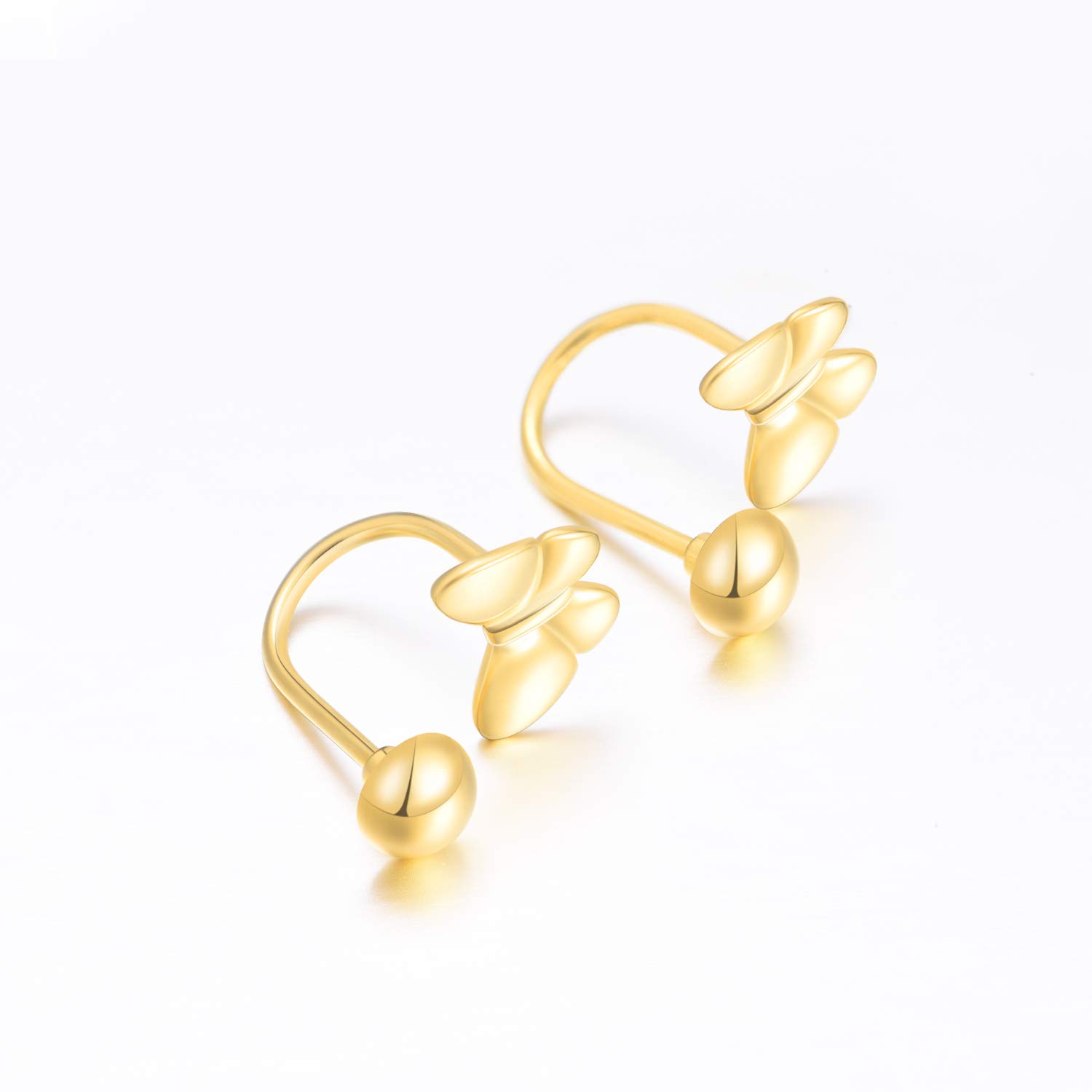 18k Yellow Gold Butterfly Earrings for Women Screw Back, Ear Jacket Fine Jewelry