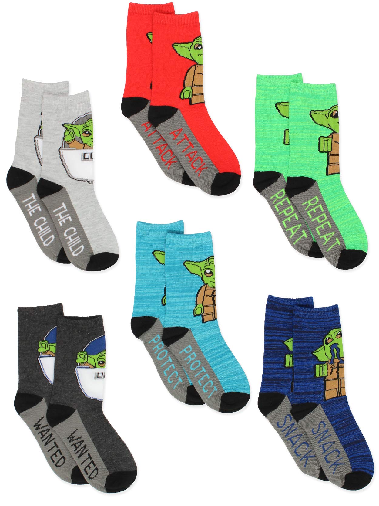 LEGO Star Wars Baby Yoda Kids Toddler 6 pack Crew Socks Set (Small (4-6), Multi)