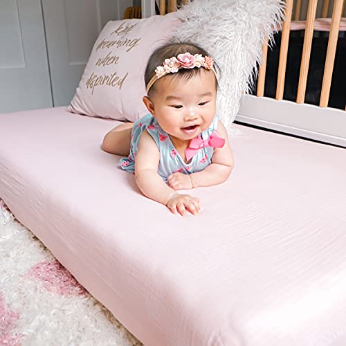 Newton Baby Organic Fitted Crib Sheets (2-Pack) - 100% Breathable and Ultra-Soft, 100% Organic Muslin Cotton, Sunrise Pink + White, Fits All Standard Cribs