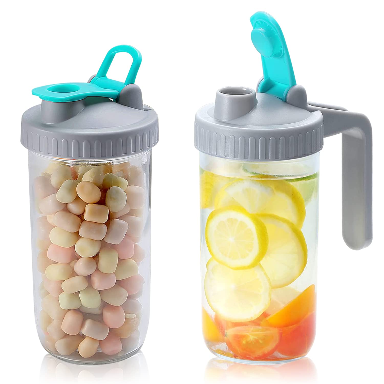 2 Pack Wide Mouth Mason Jar Lids for Ball Mason Jars, Including Mason Jar Pour Spout Lids with Handle, Innovative Flip Cap Lids, for Pouring, Drinking and Airtight Storage (Blue)