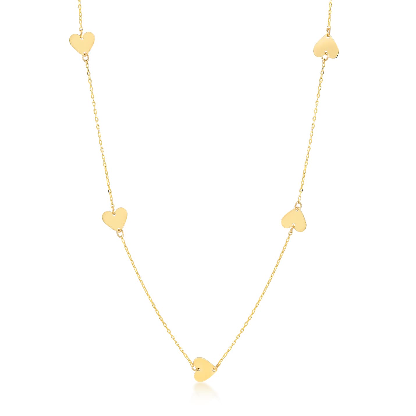 14k Real Gold Heart Disc Choker Necklace for Women | 14k Gold Heart Station Necklace | Heart Pendant Necklaces | Delicate Station Jewelry for Women | Gift for Anniversary, 18"