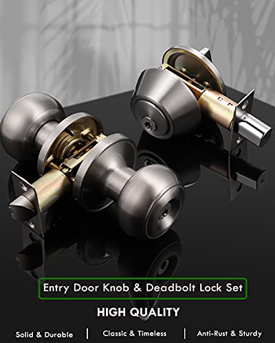 2 Pack Entry Door Knob and Single Cylinder Deadbolt Combo Pack in Satin Nickel, Keyed Alike Exterior Door Lock Set with Deadbolt, Door Knobs with Deadbolt for Entrance and Front Door