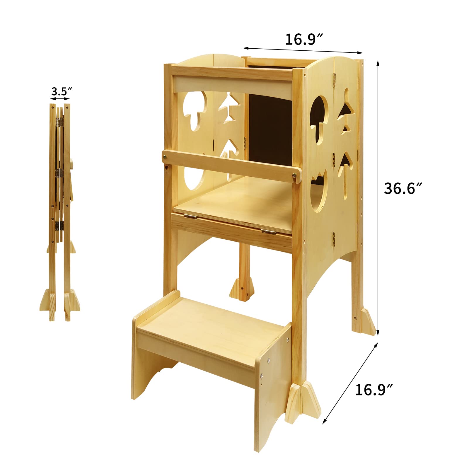 Leipal Foldable Kitchen Step Stool for Kids Toddlers with Drawing Blackboard Folding Toddlers Extra Small Stool Wooden