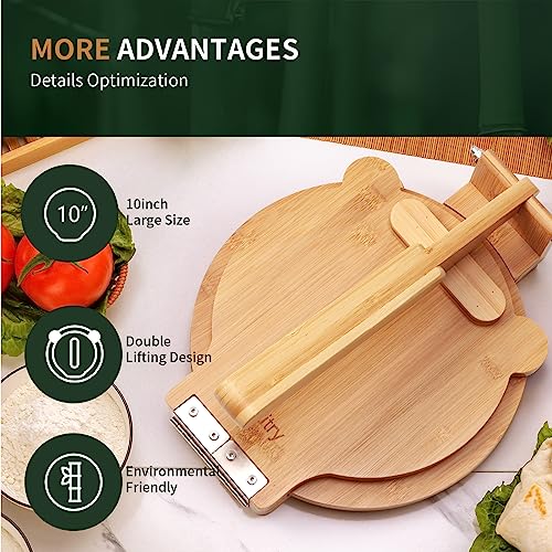 Ackitry Rotatable Tortilla Press 10 Inch, Bamboo Tortilla Press Maker with 100 PCS Parchment Paper for Homemade Mexican Tortillera, Roti, Chapati, Taco, Pataconera, Burritos and Dough Press
