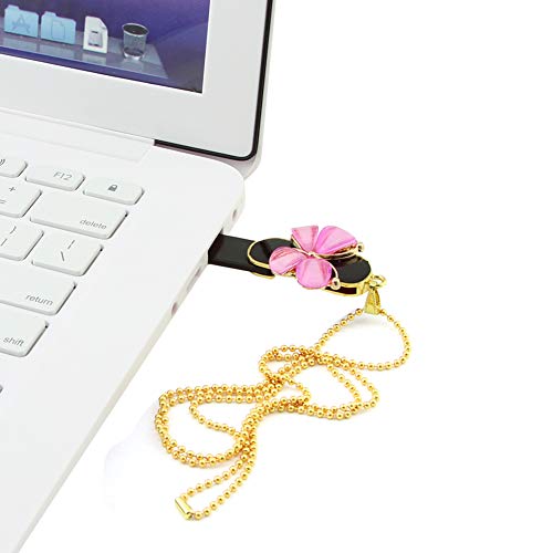 3C Light 16GB 2.0 USB Flash Drive Crystal Butterfly Shape Jewelry USB Flash Disk Jump Drive Thumb Drive Pen Drive with Necklace Memory Stick Data Storage Gift (16 GB, Purple)