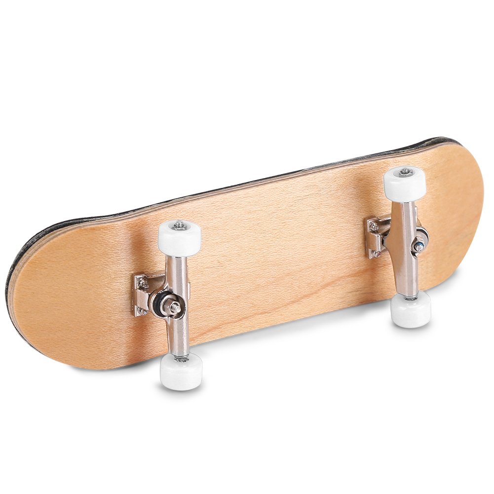 1Pc Maple Wooden Alloy Fingerboard Finger Skateboards Mini Fingerboard with Soft Pad Bearing Wheels and Box Reduce Pressure Kids Gifts(White)