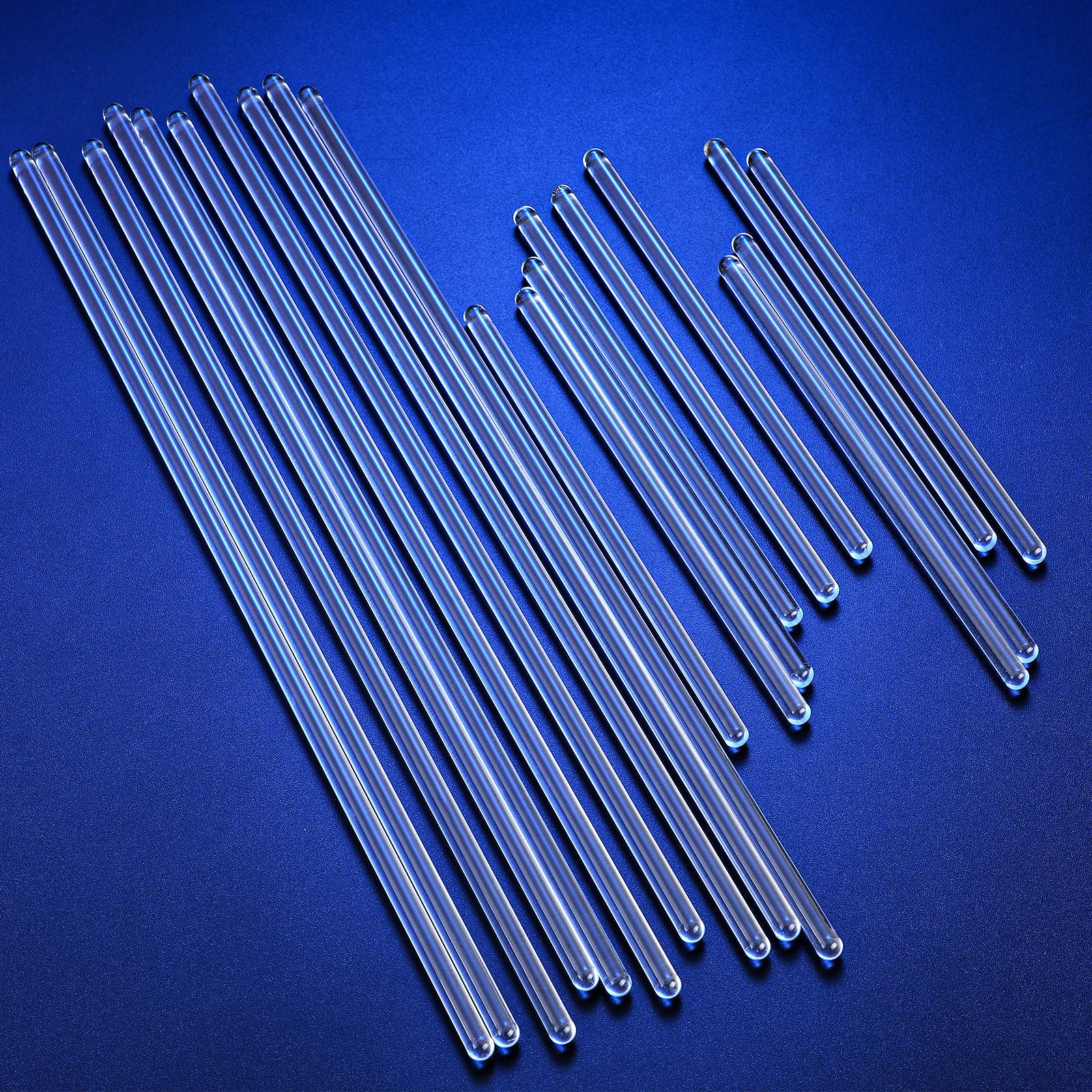 20 Glass Stirring Rods Stir Stick with Both Round Ends 12 Inch Long 7 mm Diameter and 6 Inch Long 5 mm Diameter, 10 for Each Size for Lab Kitchen Science Education and Stir Hot Cold Beverage Cocktails