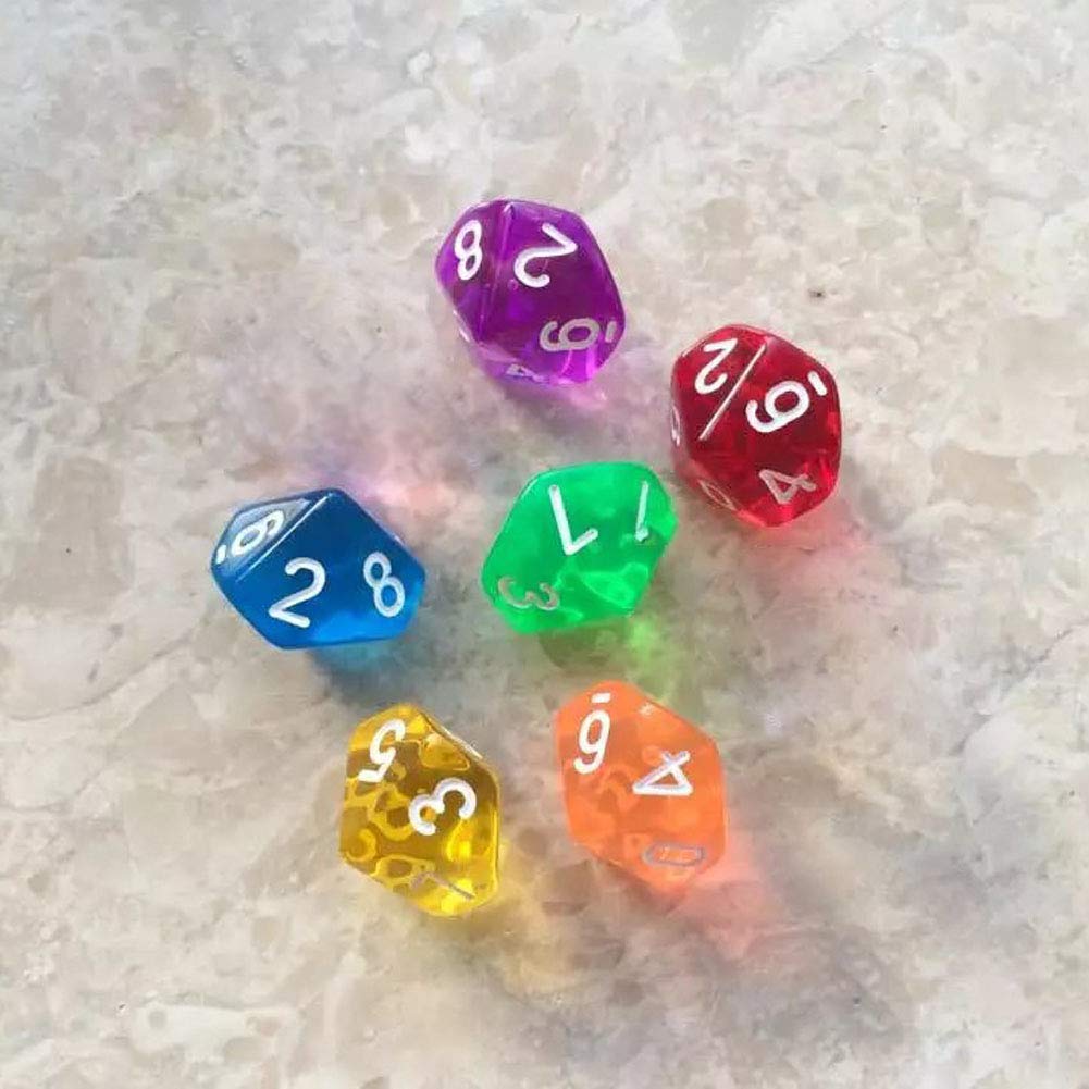 24 Pcs Transparent Polyhedral Dice Acrylic 10 Sides Game Dice with Number 0-9, Assorted Colors