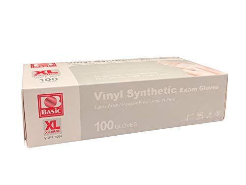Basic Medical Exam Gloves (X-Large) 100 Gloves Latex Free Powder Free, clear (VGPF3004B)