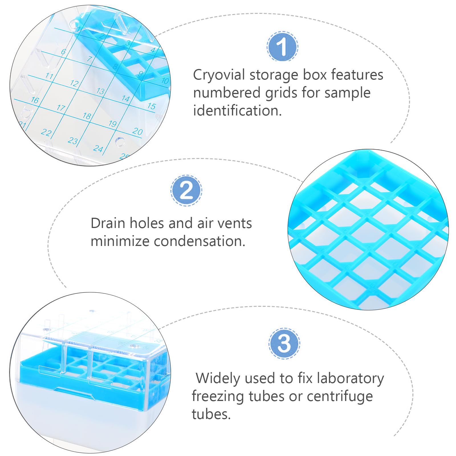 iplusmile Polycarbonate Freezer Boxes 25- grids Freezing Cryovial Storage Box Polycarbonate CryoBox Vial Rack Microcentrifuge Tube Box