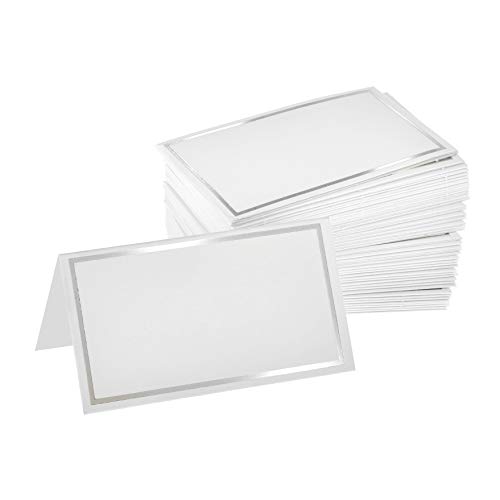Alpine Industries Tent Place Cards 2β x 3.5β, Place Cards for Weddings, Events, & Special Occasions High-Grade Elegant Design - (White - Silver Border)