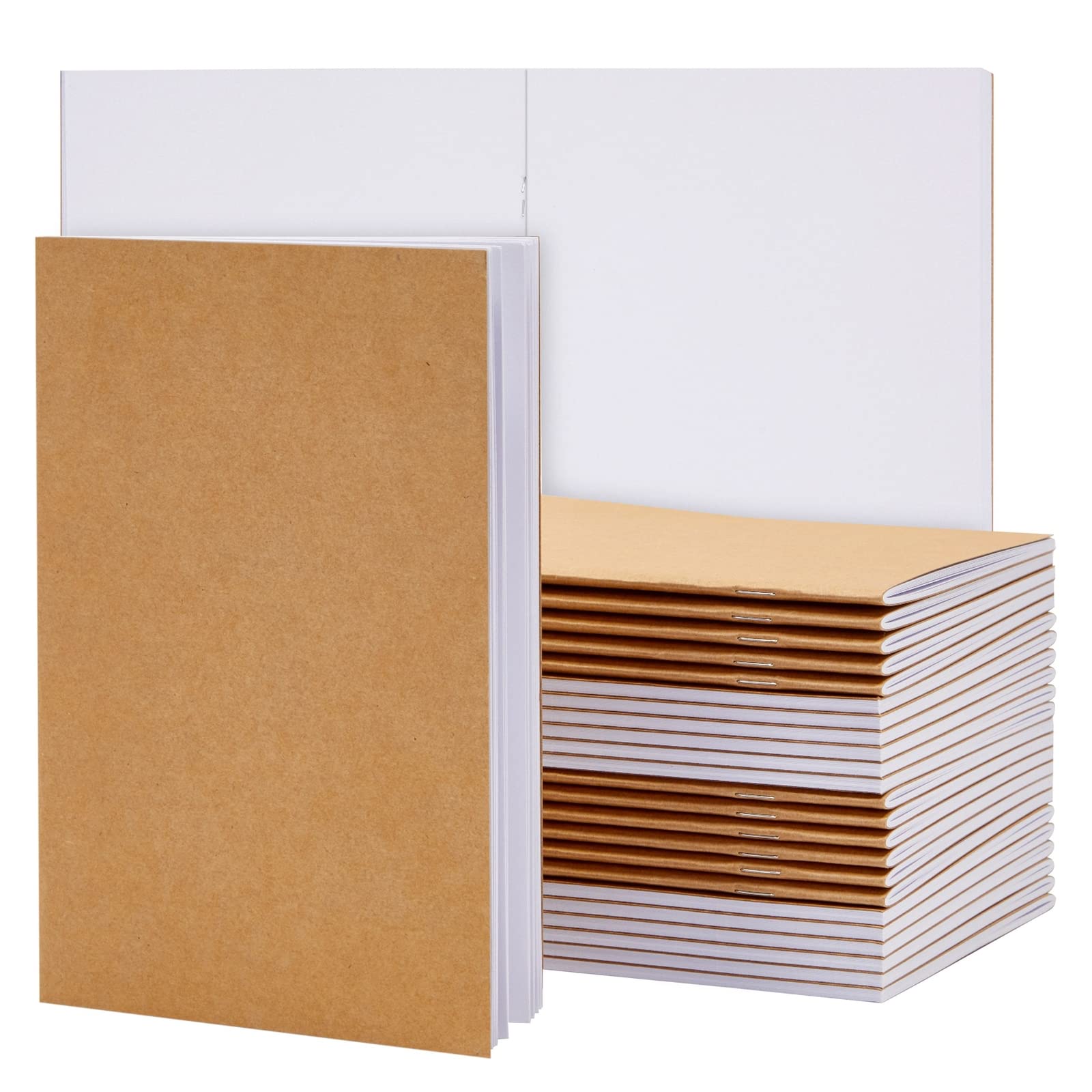 24 Pack A5 Kraft Paper Blank Journals Bulk Set, 5.5x8.5 Inch Notebooks for Kids, Drawing, Sketchbook, School Notes, Writing Stories, Travelers (Brown)