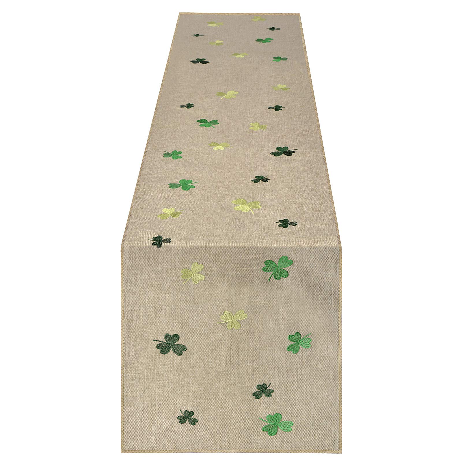 yuboo St Patrick Day Table Runner, Embroidered Shamrock Table Runnr Linen Burlap for Farmhouse Rustic Spring Decorations,13 x 72