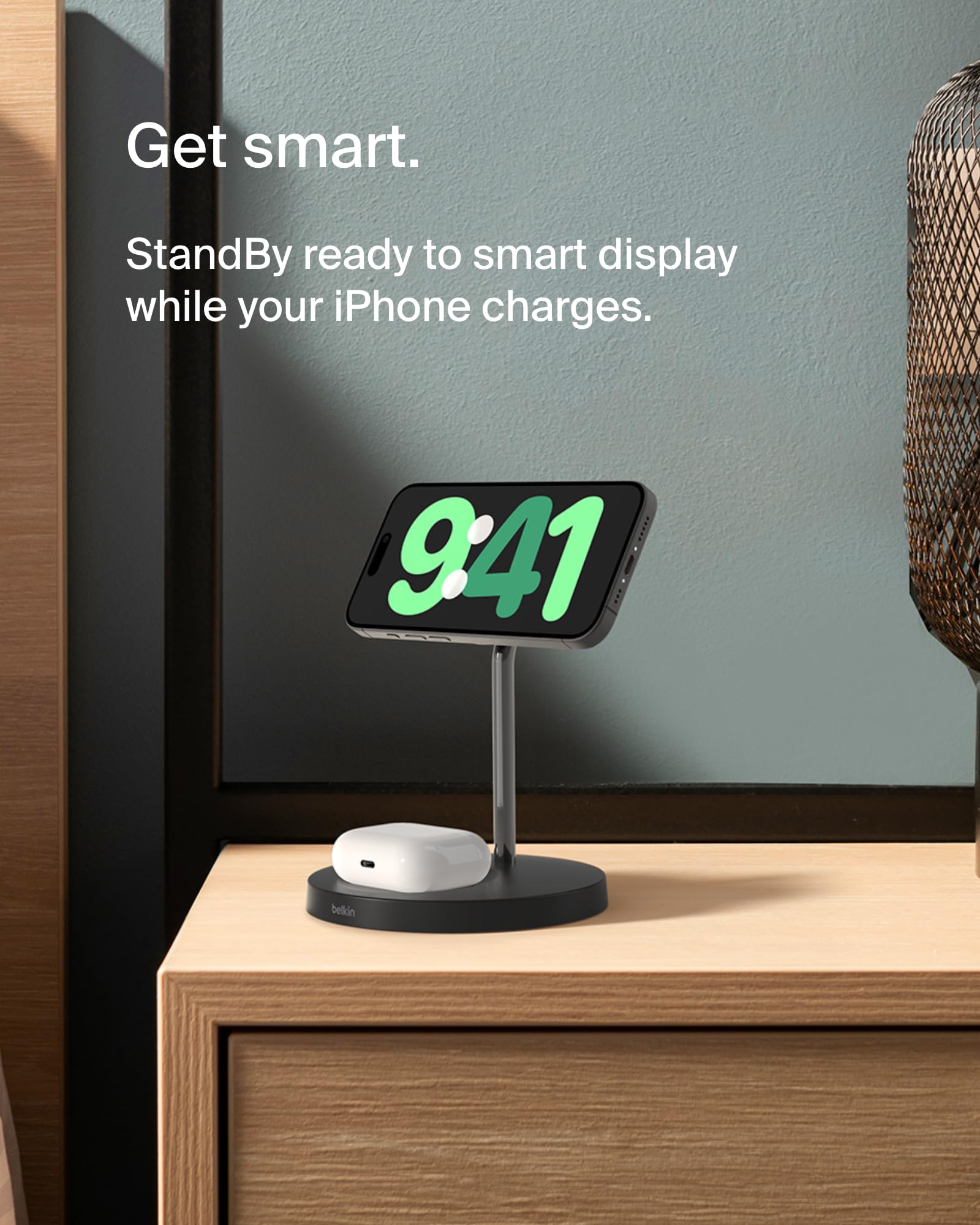 Belkin MagSafe 2-in-1 Wireless Charging Stand for Apple iPhone 16, iPhone 15, iPhone 14, & iPhone 13 Series & AirPods - MagSafe Fast Charging Station for Multiple Devices - Black