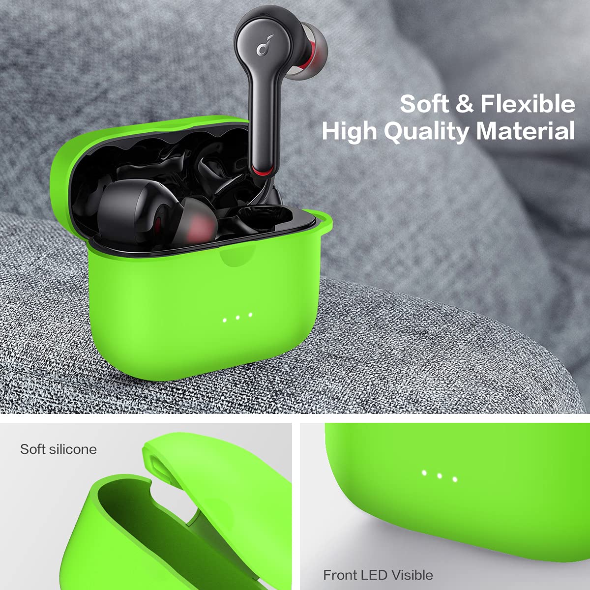 Alquar for Anker Soundcore Liberty Air 2 Case Cover, Silicone Anti-Dust/Scratchproof/Protective Skin Case for Soundcore Liberty Air 2 Wireless Earbuds with Keychain [Front LED Visible] (Green)