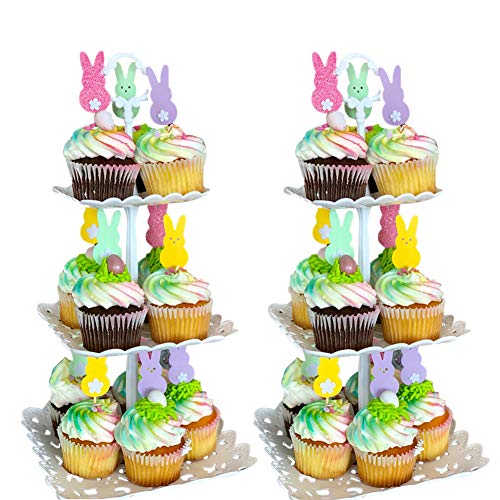 2pcs 3 Tier Dessert Stands Fruit Plates for Wedding Baby Shower Birthday/Tea Party (2pcs Square)