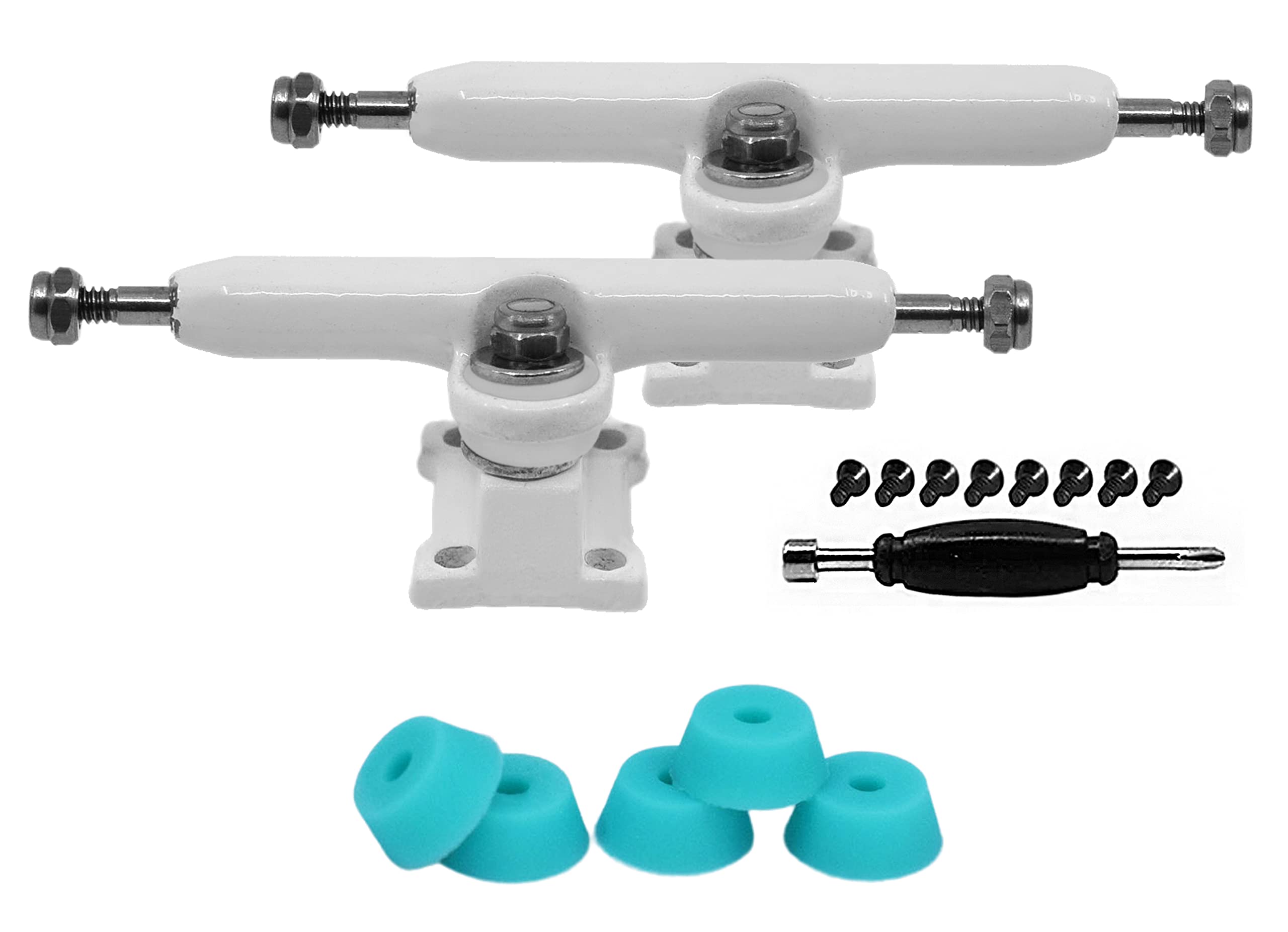 34mm Prodigy Gen2 Pro Fingerboard Trucks - Pro Style Base and Hanger with Custom Pivot Tuning and Pro Duro Bubble Bushings - White Colorway