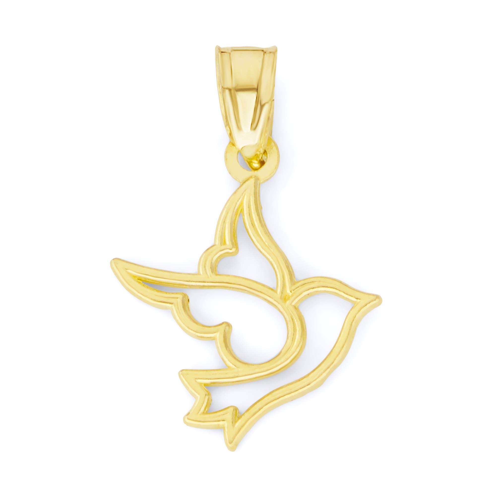 14k Real Solid Gold Dove Pendant, Dainty Diamond Cut Charm for Women Gifts for Her