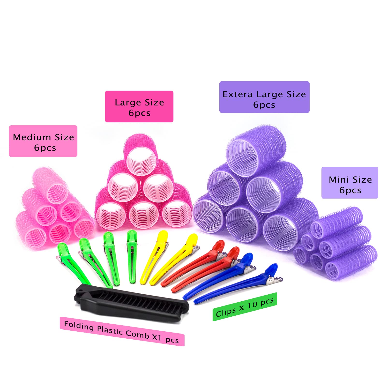 35 Self-Grip Hair Rollers for Curly Hairstyling - No Heat Blue Curlers with Clips for Long, Medium, Short Hair, Multi-sized DIY Styling Tool Set for Women, Men, and Kids