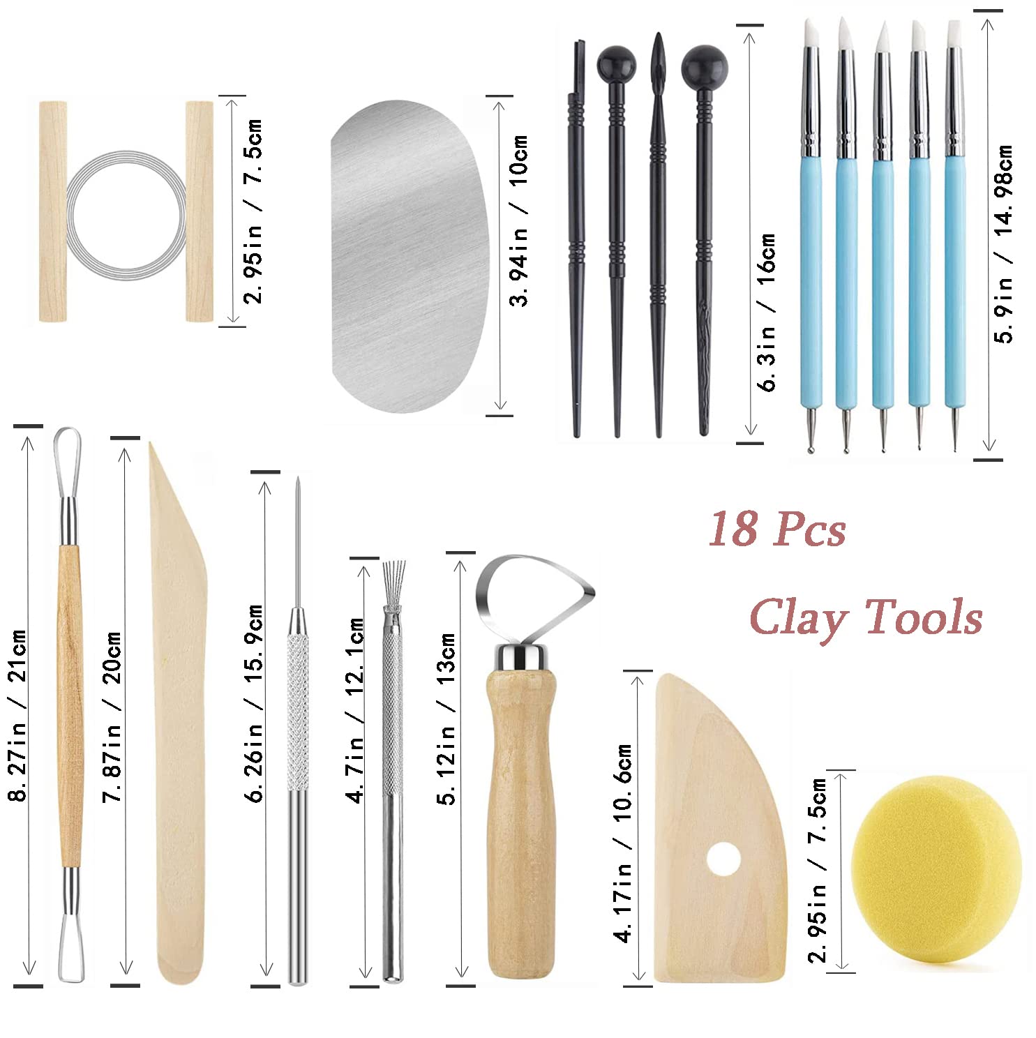 18Pcs Clay Tools Kit for Pottery Modeling and Carving,Ceramic Clay Sculpting Tools for Beginners or Professionals