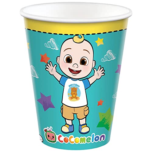 Amscan Cocomelon Birthday Party Supplies Bundle Pack includes 16 Dessert Plates, 16 Lunch Napkins, 16 Paper Cups, 1 Plastic Table Cover (Bundle for 16)