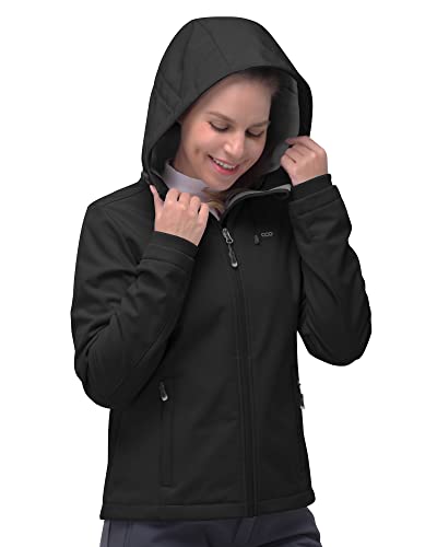 33,000ft Women's Softshell Jacket, Fleece Lined Warm Jacket Light Hooded Windproof Coat for Outdoor Hiking
