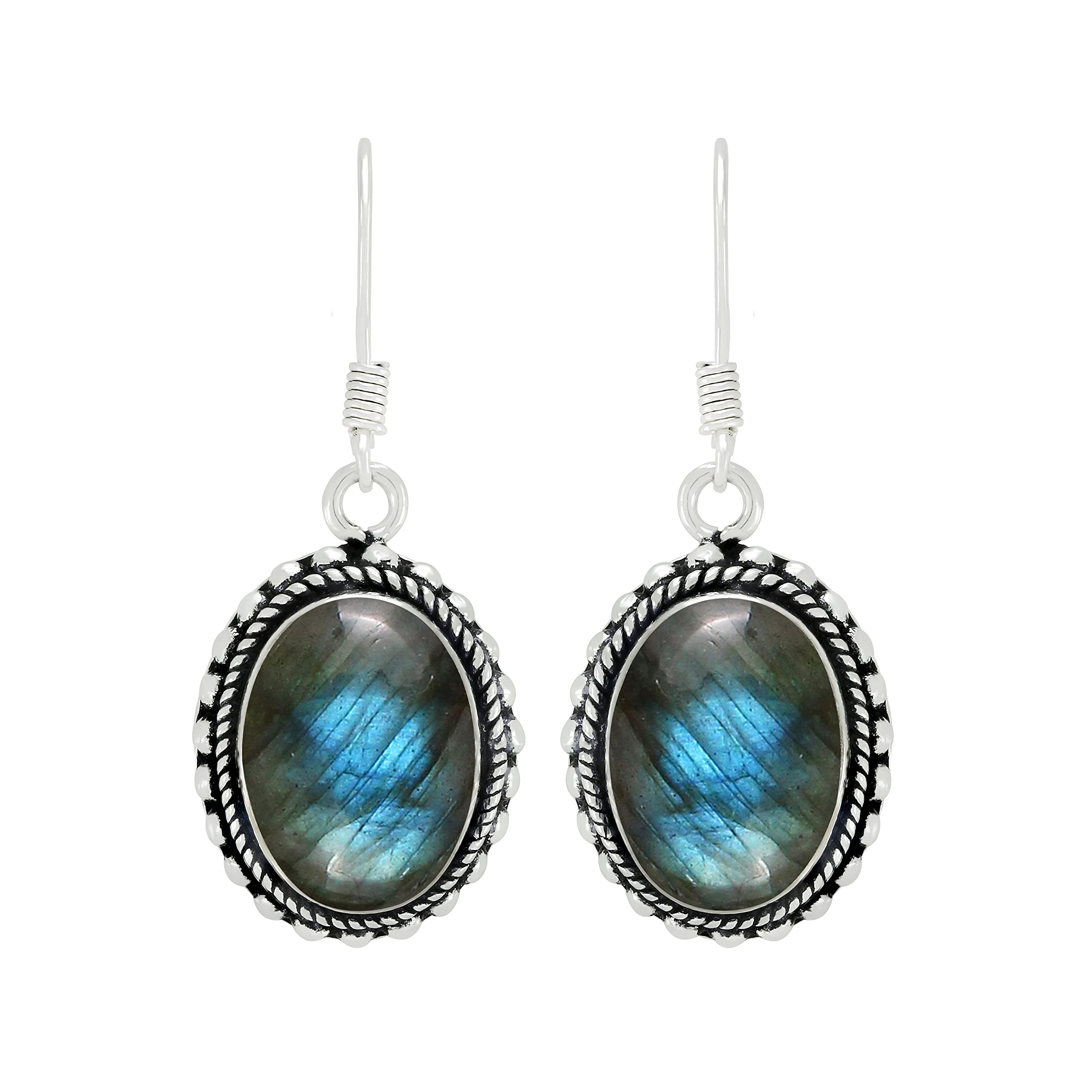 15.15 Cts Natural Labradorite Dangle Earrings For Women, Handmade Birthstone Jewelry Mother's Day Gifts For Mom Wife