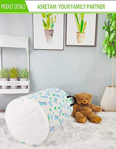 ASKETAM Fabric Laundry Basket Canvas Laundry Hamper for Dirty Clothes Toy Organizer Kid Nursery Room Decor Basket (Blue dinosaur)