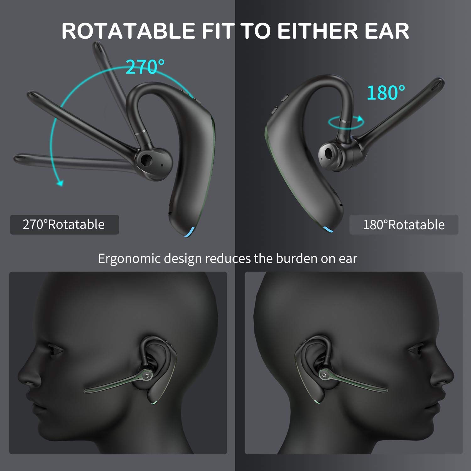 Bluetooth Headset,Wireless Bluetooth Earpiece V5.0 Dual Mic Noise Cancelling Earphone Built-in 2Mic 16Hrs Hands-Free Calling for Driving/Business/Office/Trucker with iPhone Android Cell Phones (Green)