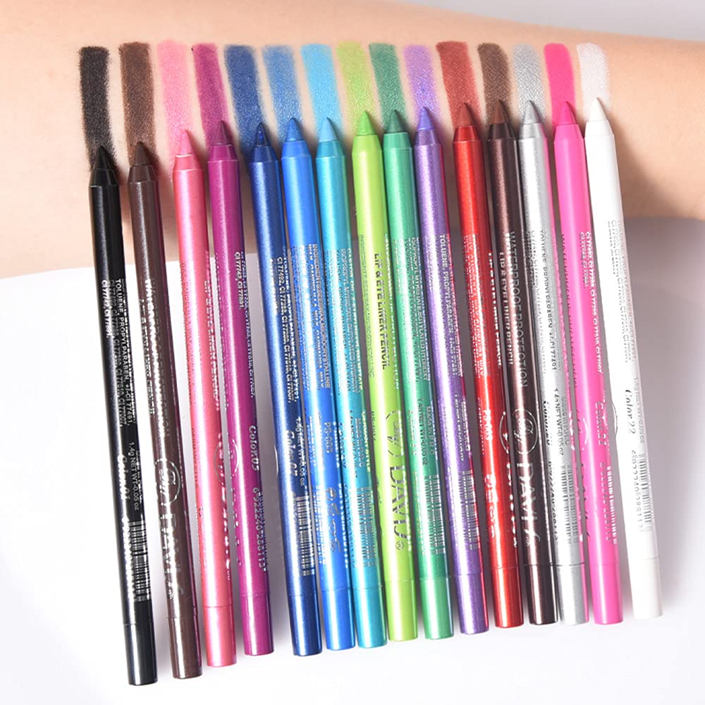 ADIMANIS 15 Colored Eyeliners Pen Set, Colour Eyeliner Pencils Pearl Eyeliner Kit Glitter Eye Liners for Women, Eye Shadow Pencil, Lip Liner, Professional Eye Makeup Set with Halloween Cosplay Makeup