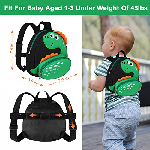 Accmor Toddler Backpack Harness with Safety Leash, Cute Dinosaur Harnesses with Kids Anti Lost Wrist Link, Mini Child Schoolbag with Wristband Tether Strap and Protection Leashes for Baby boys (Black)