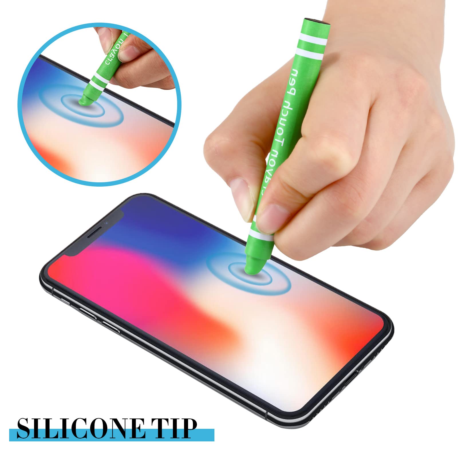 12 Pcs Kids Stylus Pen, Fun Crayon Stylus for Touchscreen Tablets, Kids Edition Tablet Crayon Stylus for Children, Compatible with Smartphones Phone Drawing Anti Scratch