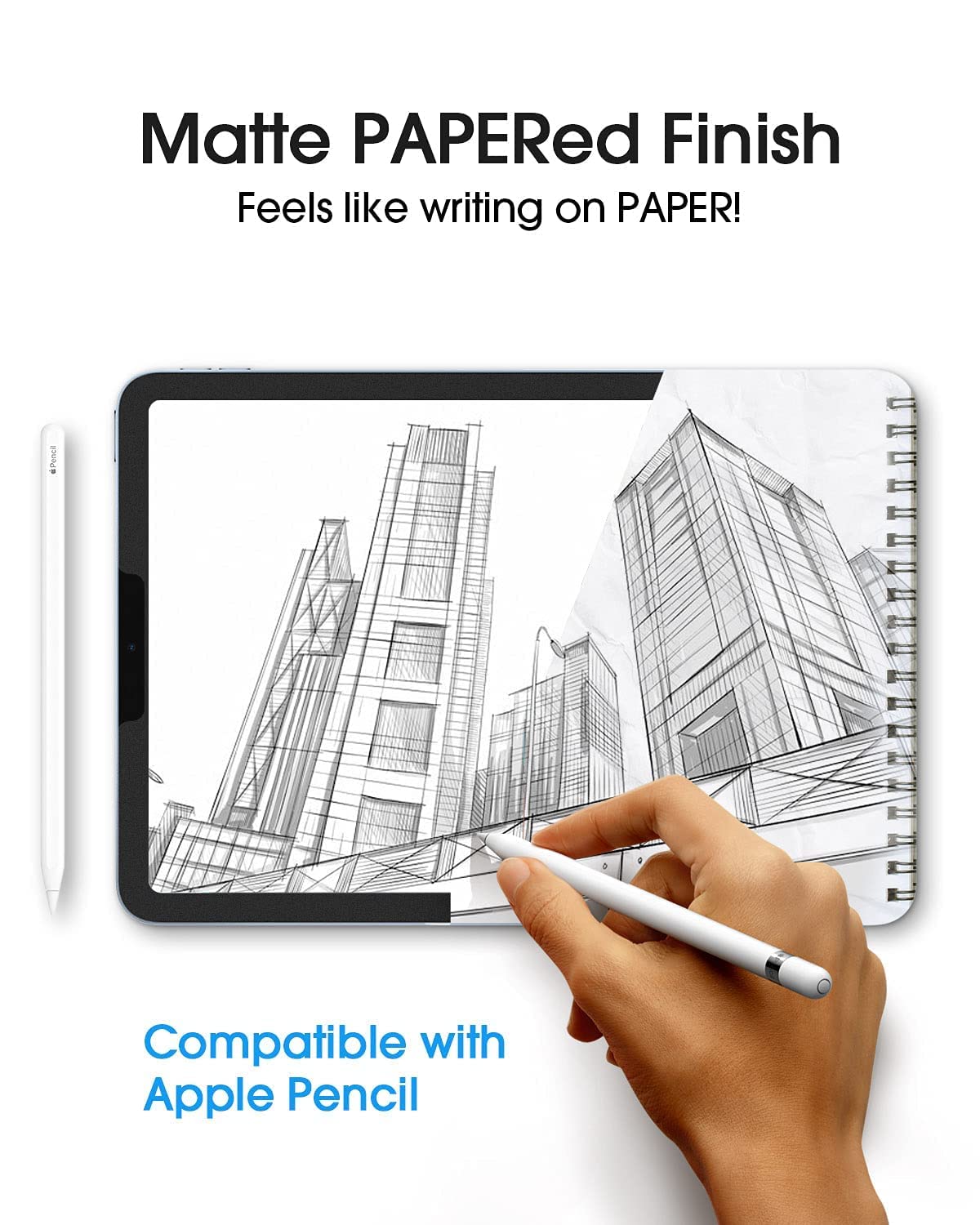 amFilm PAPERed Glass Screen Protector compatible with iPad Pro 11 (2021), iPad Pro 11 (2019), iPad Air 4 (2020), 9H Paper-Matte Finish, Face ID, Apple Pencil 2nd Compatible, Tempered Glass, 1 Pack