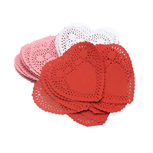 BinaryABC Valentine's Day Heart-Shaped Paper Doilies,Valentine Day Decorations,4"/100mm,100pcs(Assorted Colors)