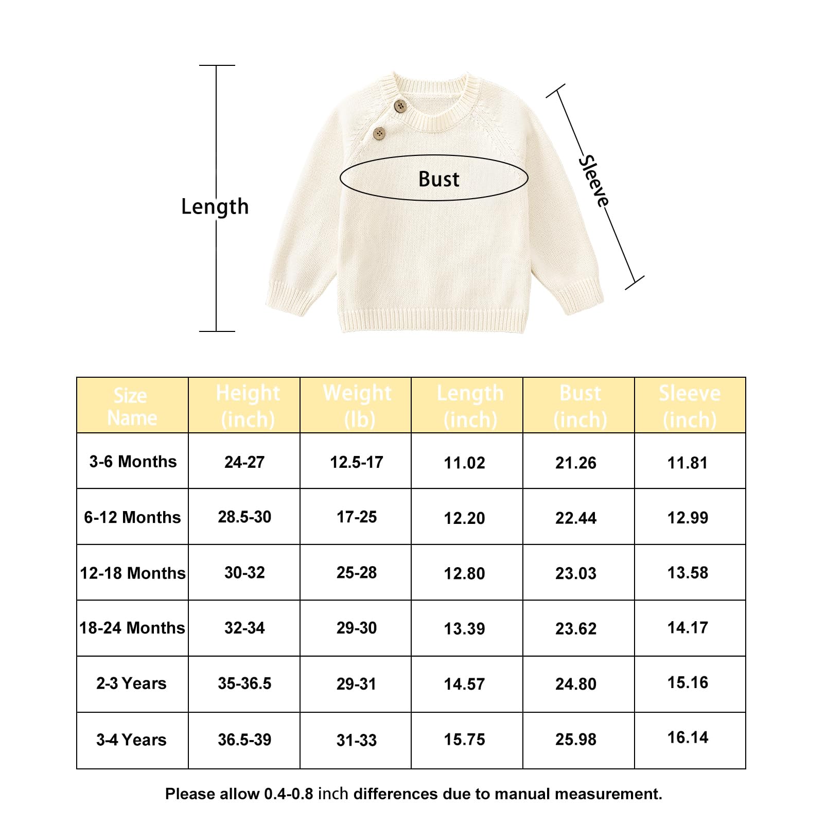 pureborn Baby Toddler Boys Girls Pullover Sweater Cotton Knit Warm Crewneck Long Sleeve Tops Cream 18-24 Months